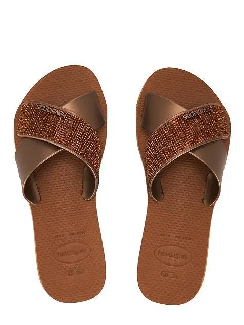 Havaianas Aqua Glow Embellished Metallic Strappy Sandals - Rust