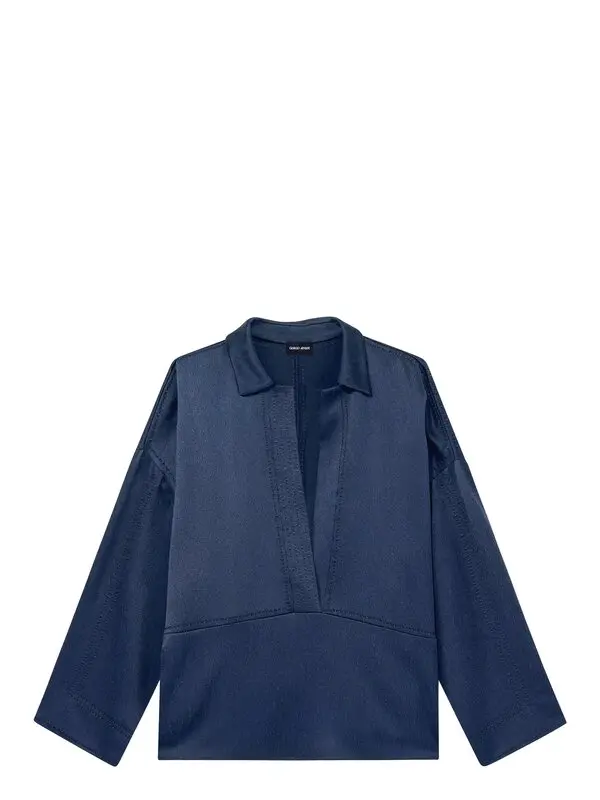 Giorgio Armani Hammered Satin Shirt With Deep Neckline - Blue