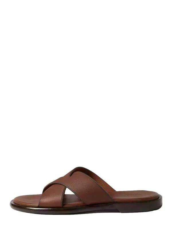Zegna Criss-cross Leather Sandals - Brown