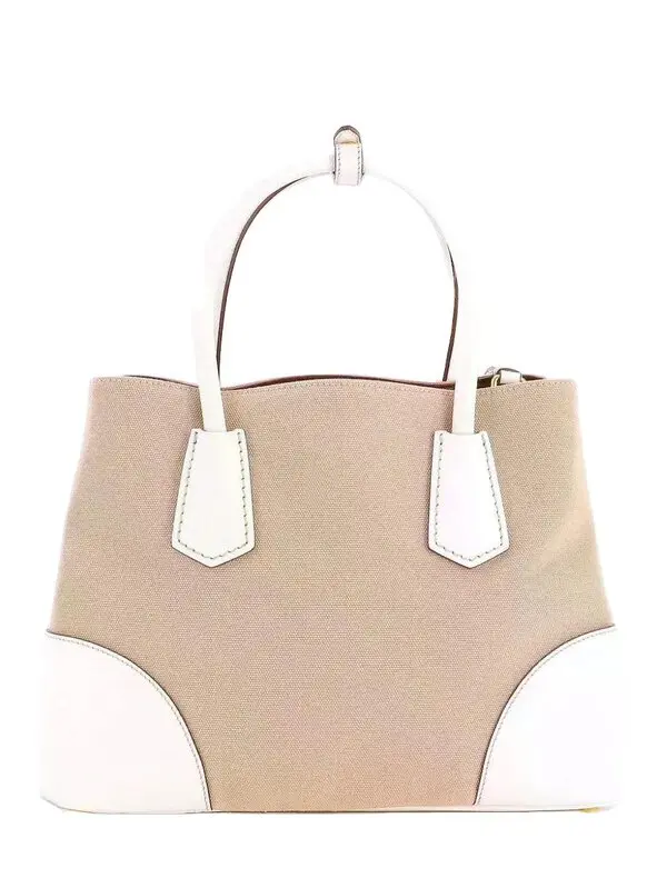 Prada Double Canvas And Saffiano Leather Medium Tote Bag - Neutrals