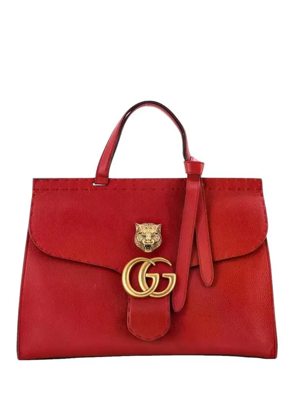 Gucci Gg Marmont Animalier Leather Top Handle Bag - Red