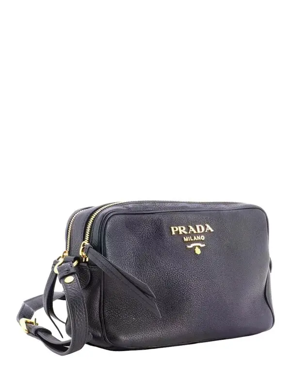 Prada Double Zip Camera Bag In Vitello Phenix Leather - Black