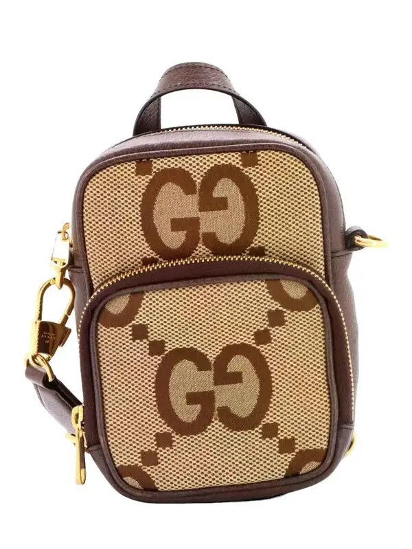 Gucci Jumbo Gg Canvas Mini Crossbody Bag With Web Detail - Brown