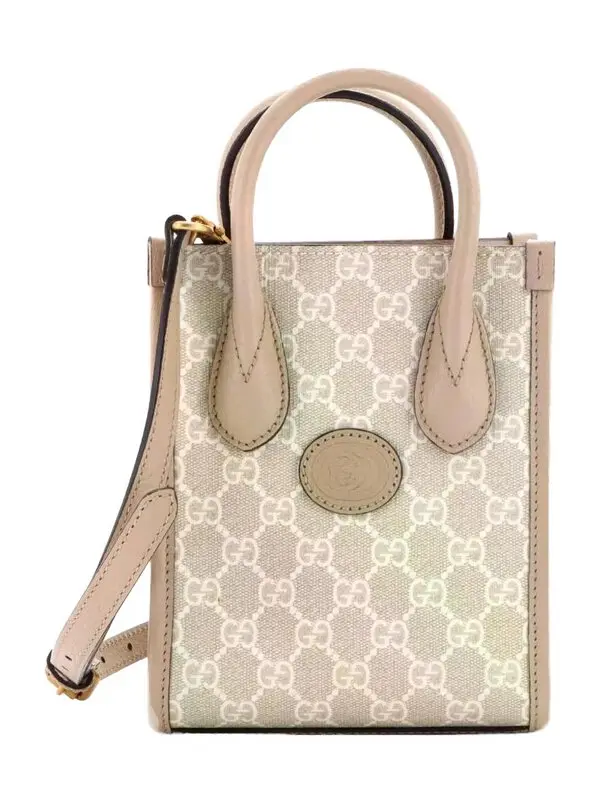 Gucci Interlocking G Patch Tote Gg Coated Canvas Mini Satchel - Neutrals