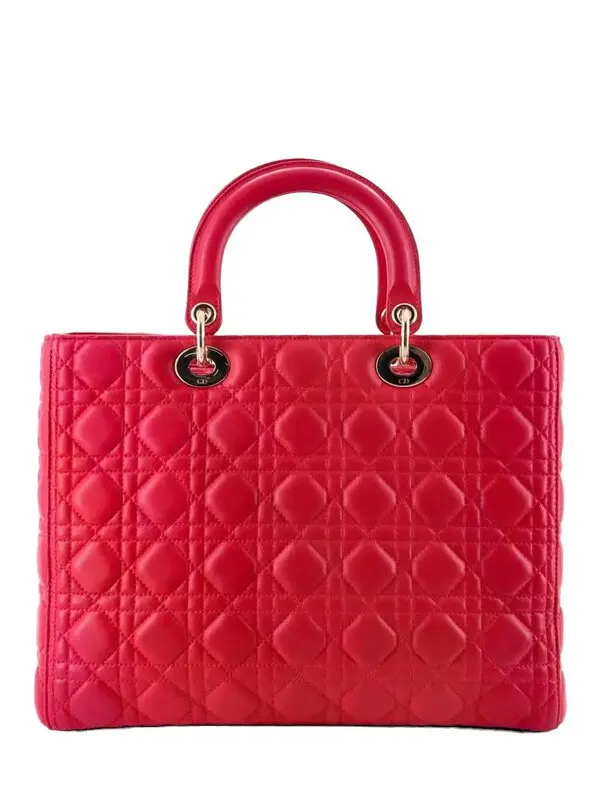 Dior Lady Bag Cannage Quilt Lambskin Large Tote Bag - Pink
