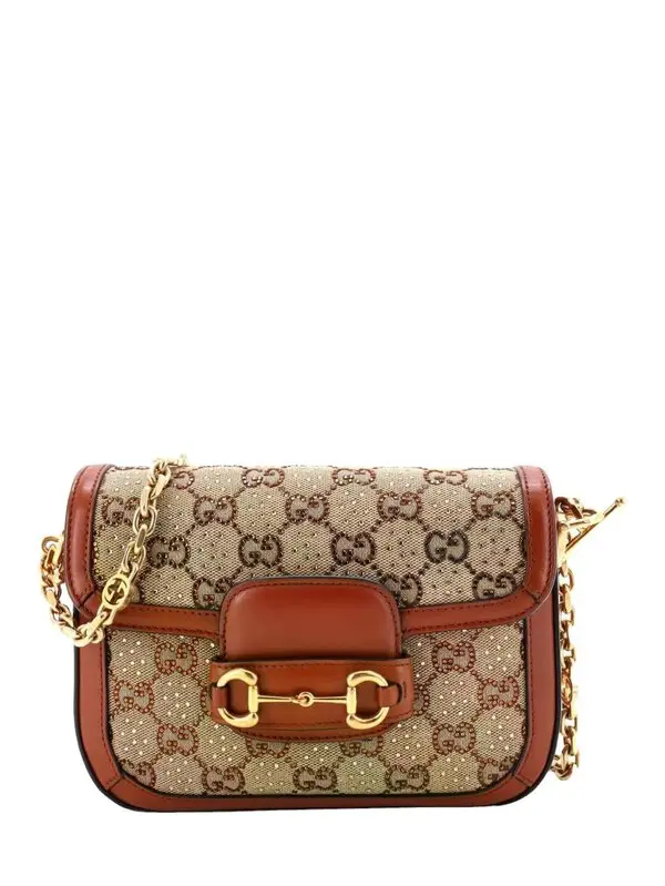 Gucci Horsebit 1955 Mini Shoulder Bag With Crystal Embellishments - Brown