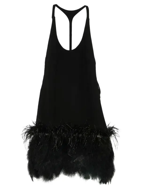 VESTIAIRE D'UN OISEAU LIBRE Feather-trim Mini Dress - Black