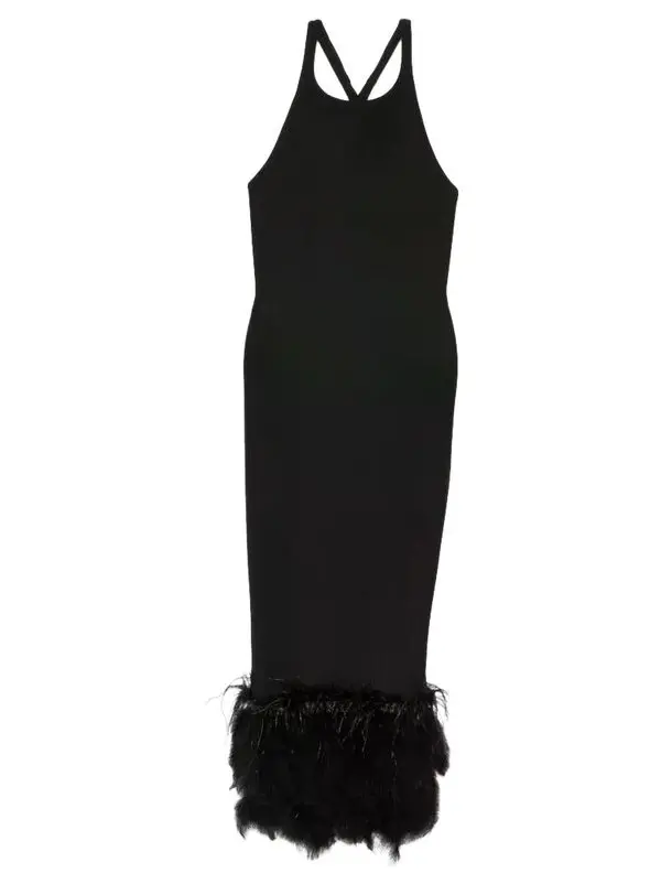 VESTIAIRE D'UN OISEAU LIBRE Feather-trim Crossover-strap Dress - Black