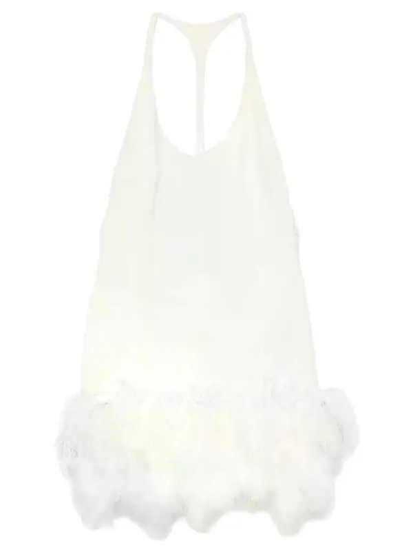 VESTIAIRE D'UN OISEAU LIBRE Feather-trim Backless Mini Dress - Neutrals