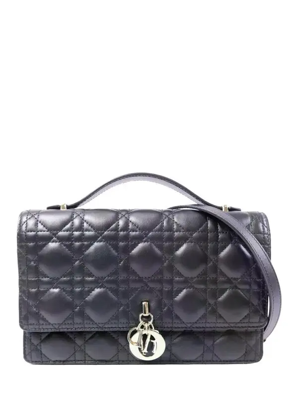 Dior Cannage Top Handle Shoulder Bag - Black