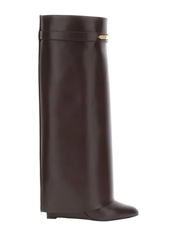 Givenchy Leather Pointed Toe Wedge Boots With Logo Plate - Brown