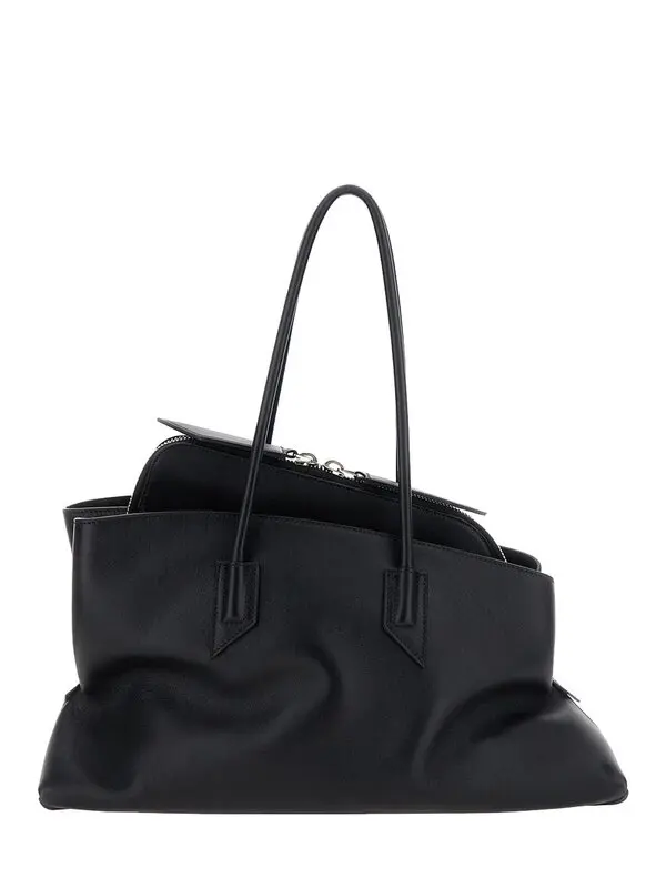 Attico Passeggiata Medium Asymmetric Leather Shoulder Bag - Black