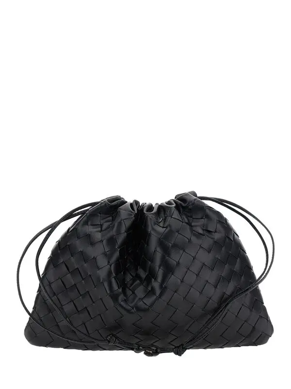 Bottega Veneta Leather Shoulder Bag With Intreccio Motif - Black