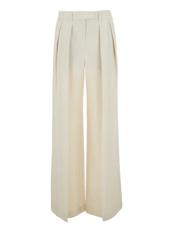 Brunello Cucinelli Wide Leg Pleated Trousers In Viscose And Linen Blend - Multicolor