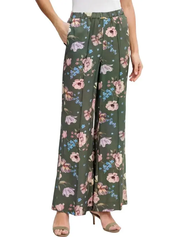 OUI Floral Print Elasticated Waist Trousers - Green