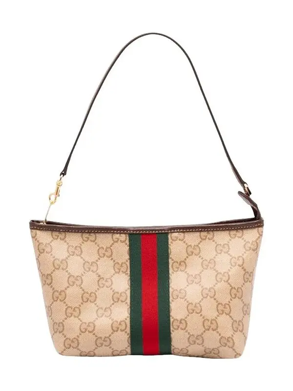 Gucci Monogrammed Canvas Pouch With Web Stripe Detail - Multicolor