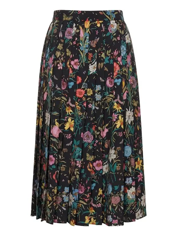 Gucci Floral Pleated Silk Skirt - Multicolor