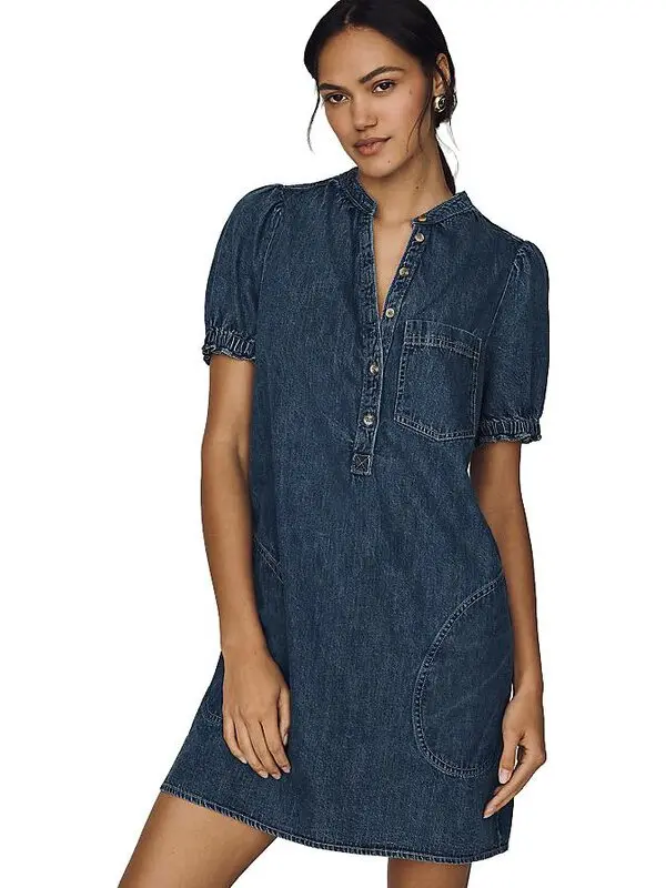 PILCRO Aly Puff-sleeve Mini Dress - Medium Denim