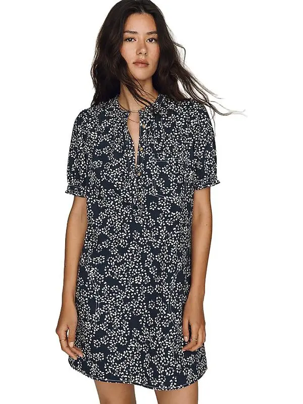 PILCRO Aly Puff-sleeve Mini Dress - Navy