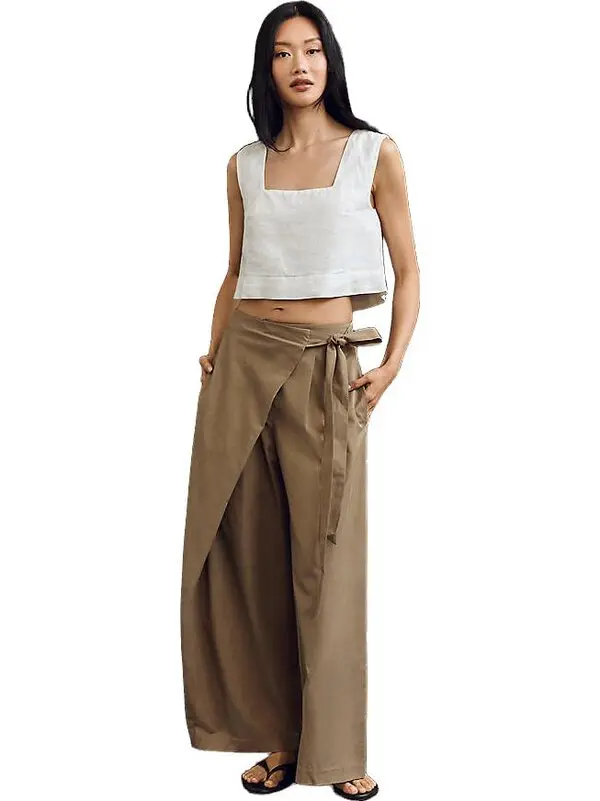 WHITEROOM + CACTUS Wrap Side-tie Wide-leg Pants - Brown