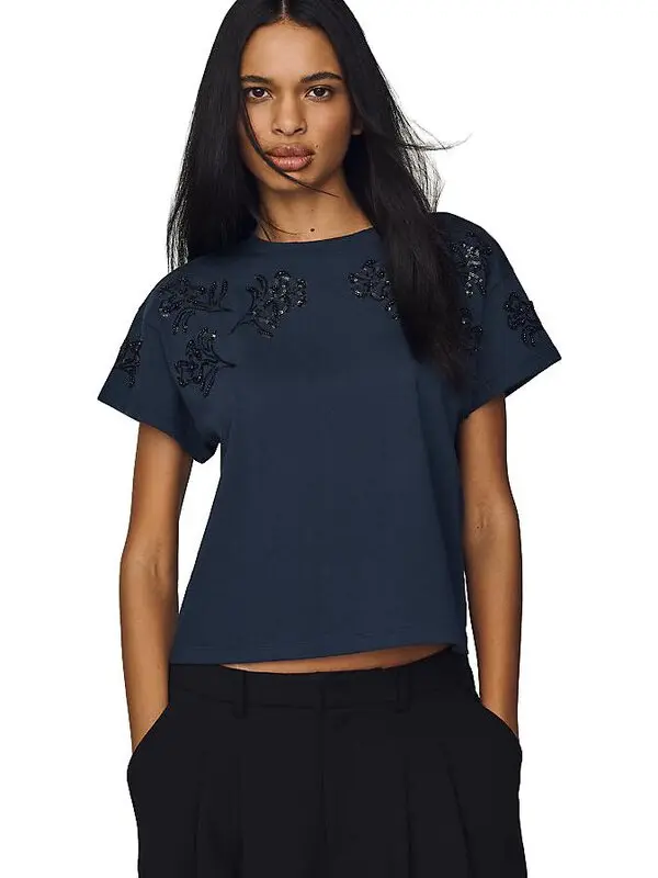 Rag & Bone Beaded Floral Embellished Top - Soft Blue