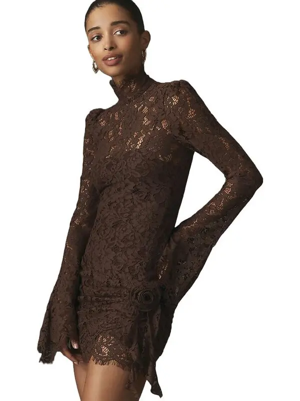 DE LA VALI Bodita Lace Mini Dress - Brown
