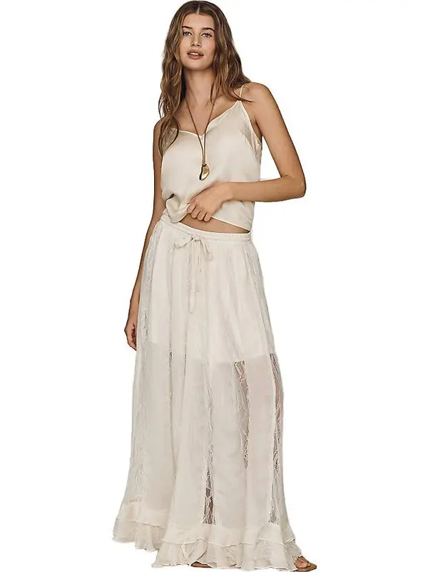 Anthropologie Lace Chiffon Maxi Skirt - Ivory