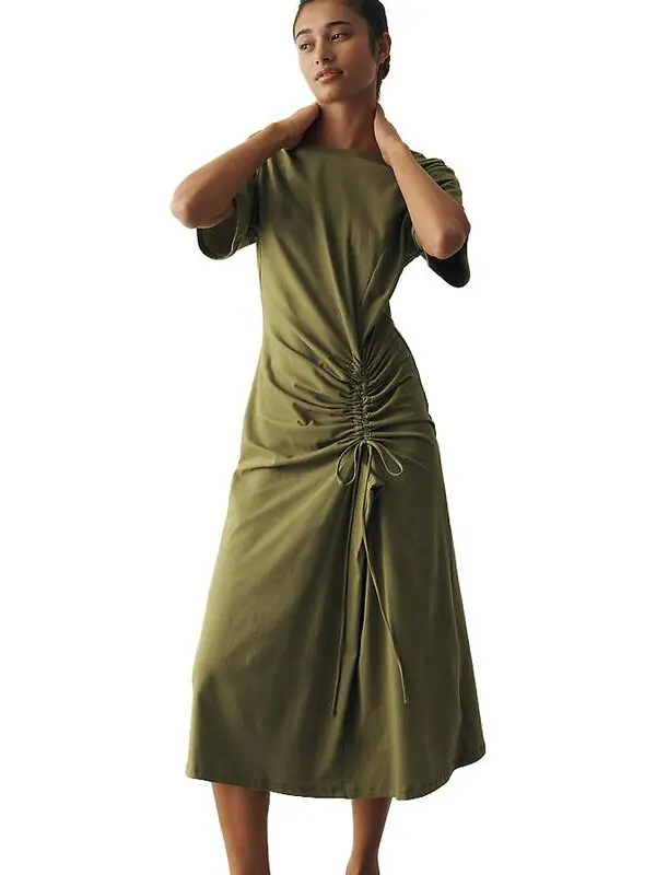 DAILY PRACTICE Cotton Ruched T-shirt Dress - Olive