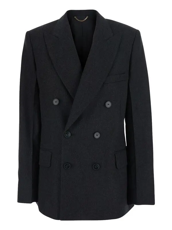 Victoria Beckham Beatrice Jacket With Notched Lapel Collar In Grey Wool - Multicolor