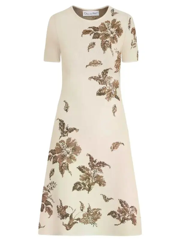 Oscar De La Renta Hibiscus Metallic Jacquard Dress - Neutrals