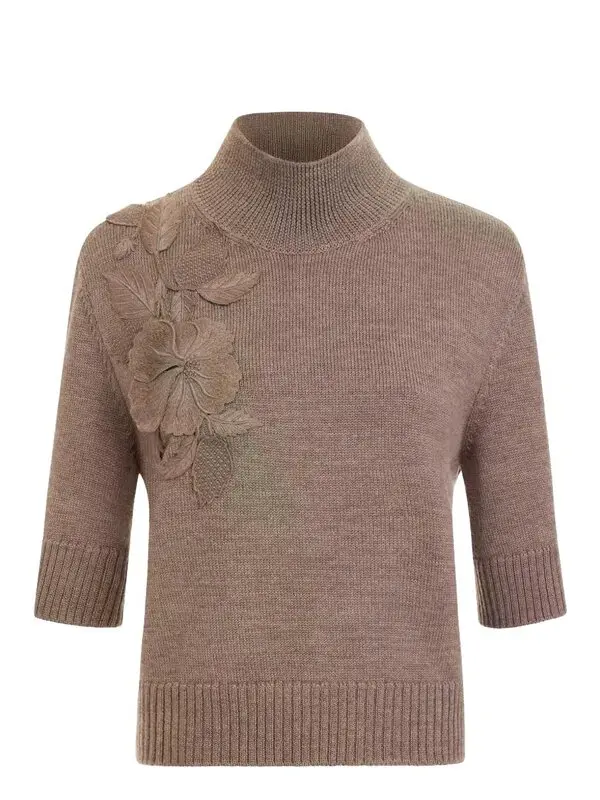 Oscar De La Renta Hibiscus Embroidered Knit Pullover - Brown