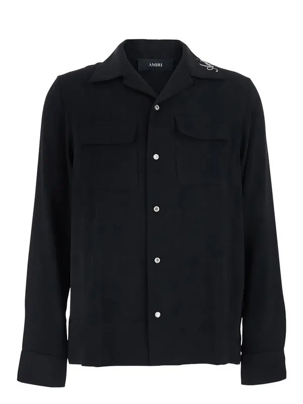 Amiri Black Shirt With Notched Collar With Logo Lettering Embroidery In Tech Fabric For - Multicolor