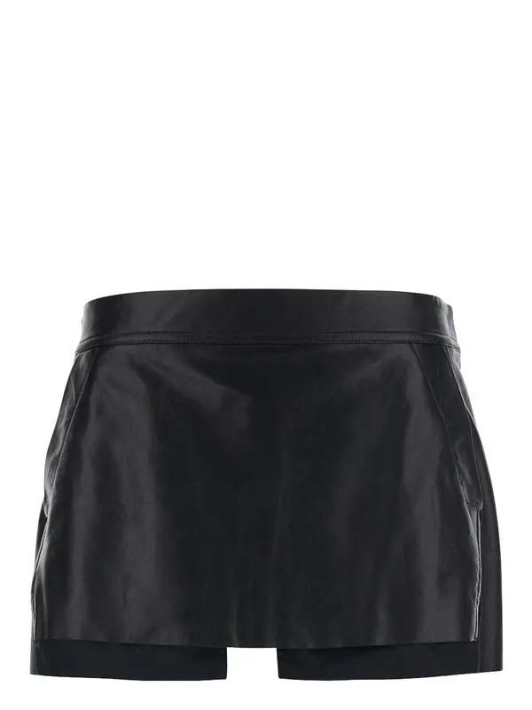 Rick Owens Black Leather Miniskirt With Front Cut-out - Multicolor