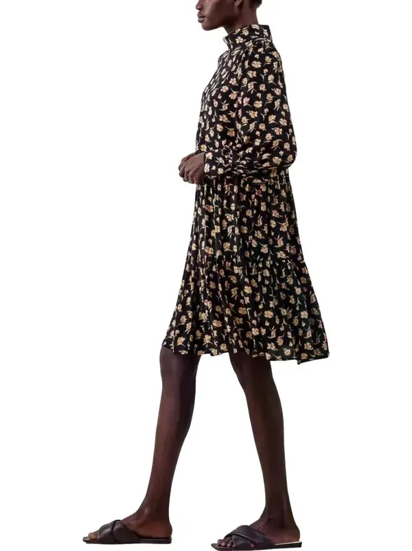 IVY OAK Floral Print Tiered Mini Dress - Black