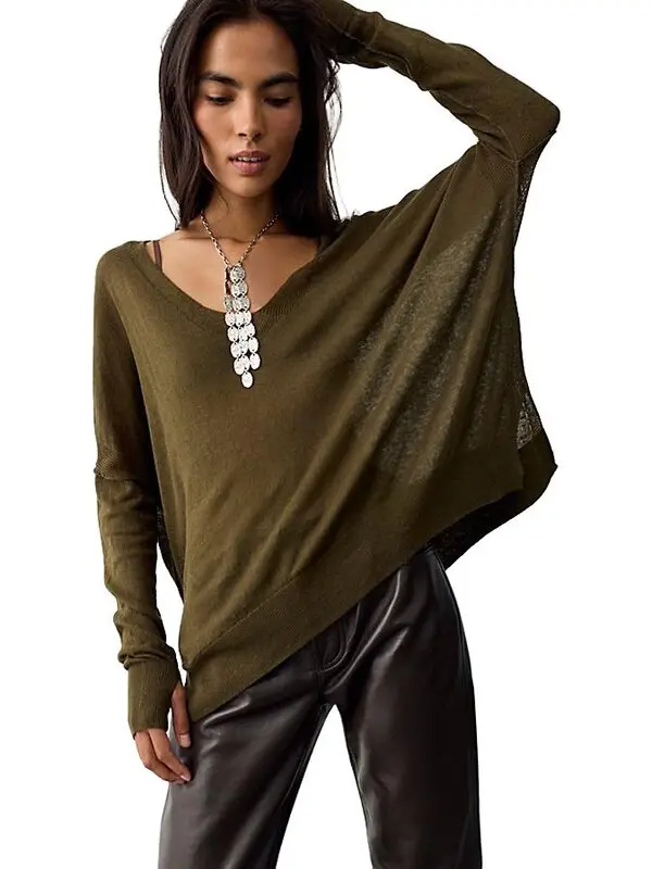 Free People We The Free Sweet Tea Fine Gauge Pullover - Beech Leaves