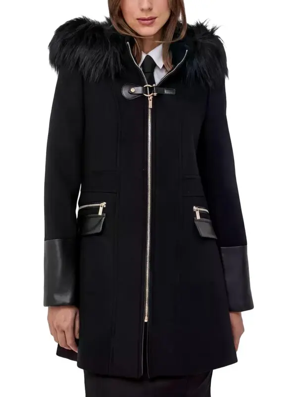 MORGAN Faux Fur-trimmed Coat - Black