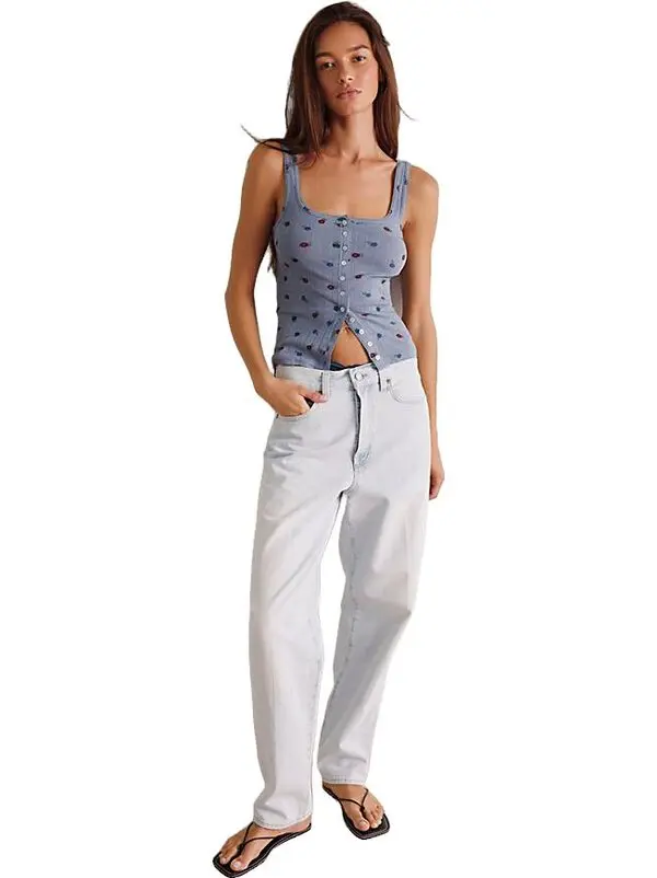 Free People End Game Pointelle Printed Tank - Blue Combo