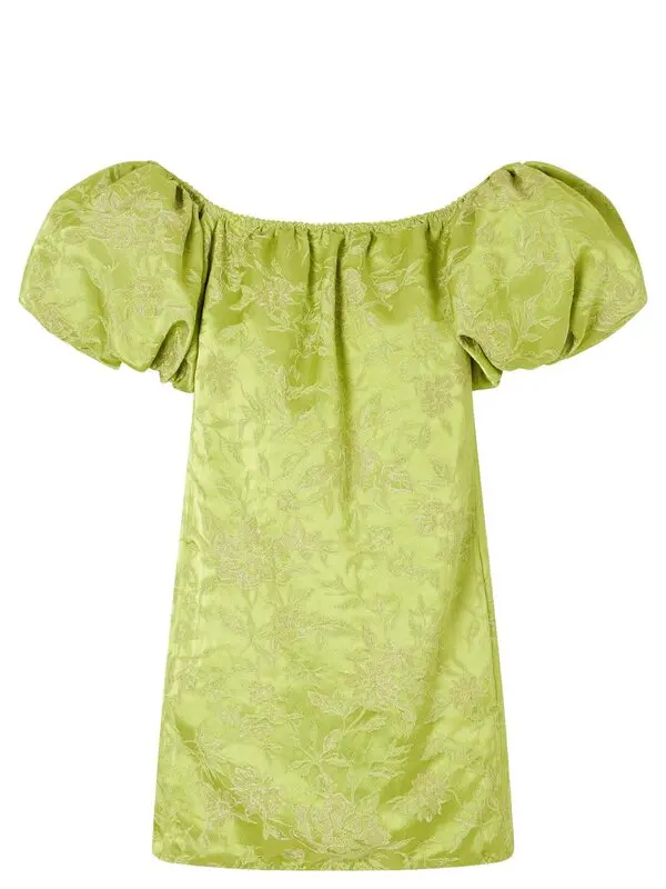 Saint Laurent Embroidered Puff Sleeve Mini Dress - Green