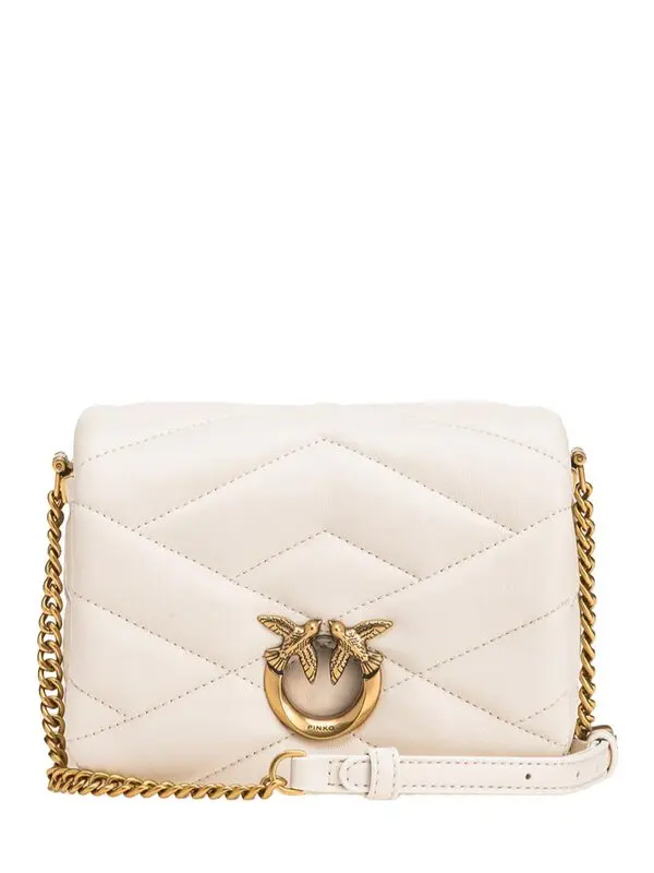 Pinko Love Birds Buckle Quilted Shoulder Bag - White