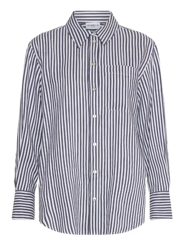 Marella Linen And Cotton Striped Shirt - Navy Blue