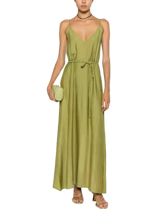 COTAZUR Braided Belt V-neck Dress - Green