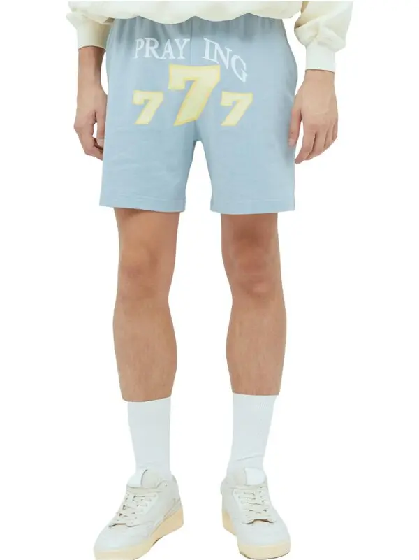 PRAYING 777 Graphic Track Shorts - Blue