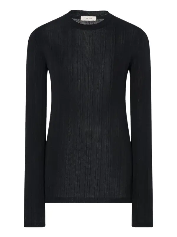 THE ROW Dantea Ribbed Knit Long Sleeve Top - Black