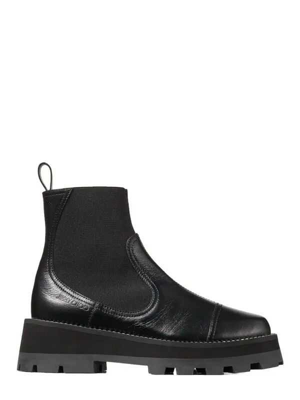 JIMMY CHOO Logo Square Round Toe Ankle Boots - Black