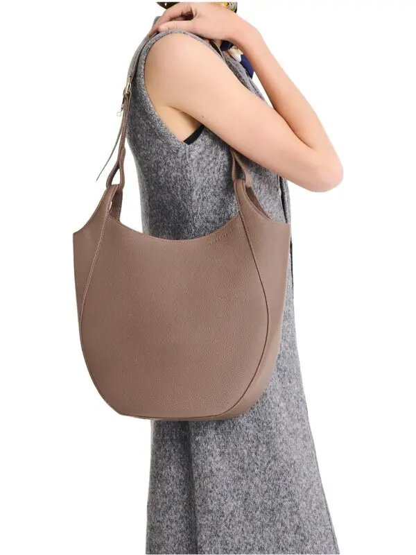 Longchamp Le Foulonné Leather Shoulder Bag - Taupe