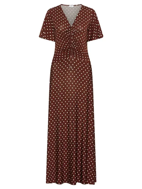 Marella Long Jersey Polka Dot Dress - Brown
