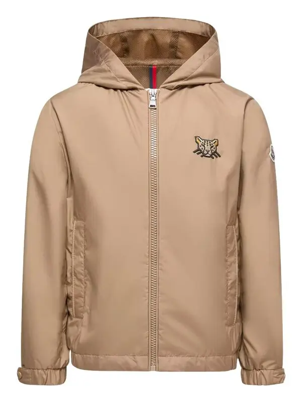 Moncler Merih Hooded Jacket With Embroidered Leopard Print - Beige