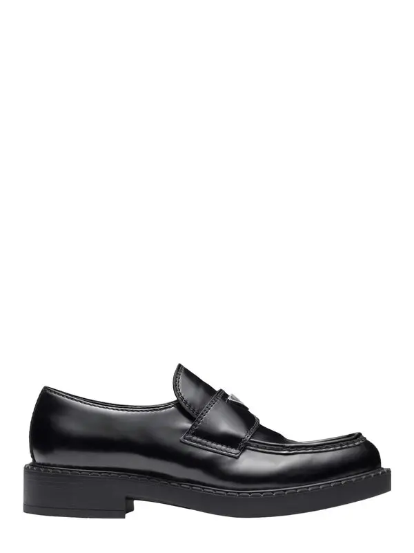 Prada Round-toe Loafers With Enameled Triangle Logo - Black