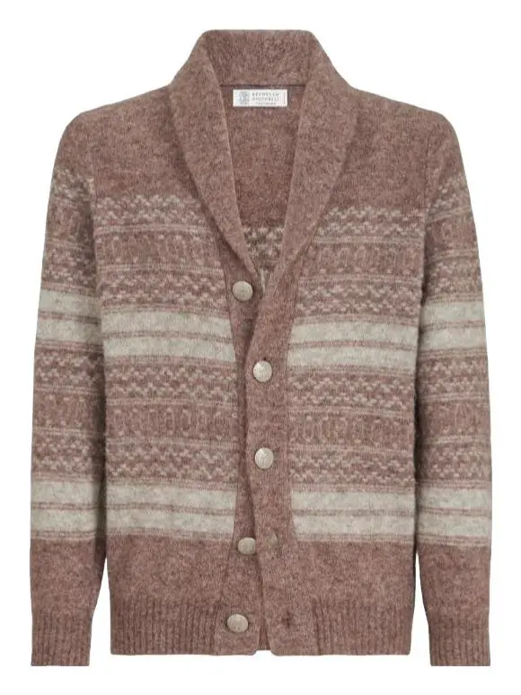 Brunello Cucinelli Nordic-jacquard Alpaca, Cashmere And Wool Cardigan - Red