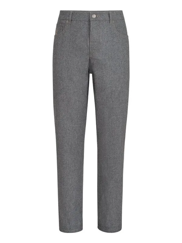 Brunello Cucinelli Virgin Wool Flannel Five-pocket Trousers - Gray